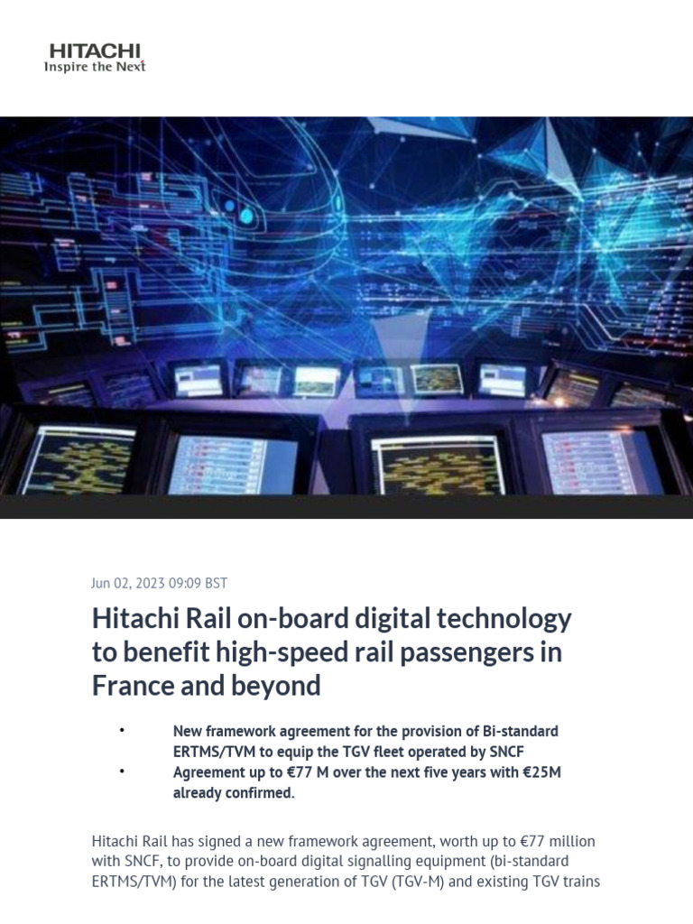 Hitachi Rail's €77M SNCF Agreement | PDF | High Speed Rail | Rail Transport
