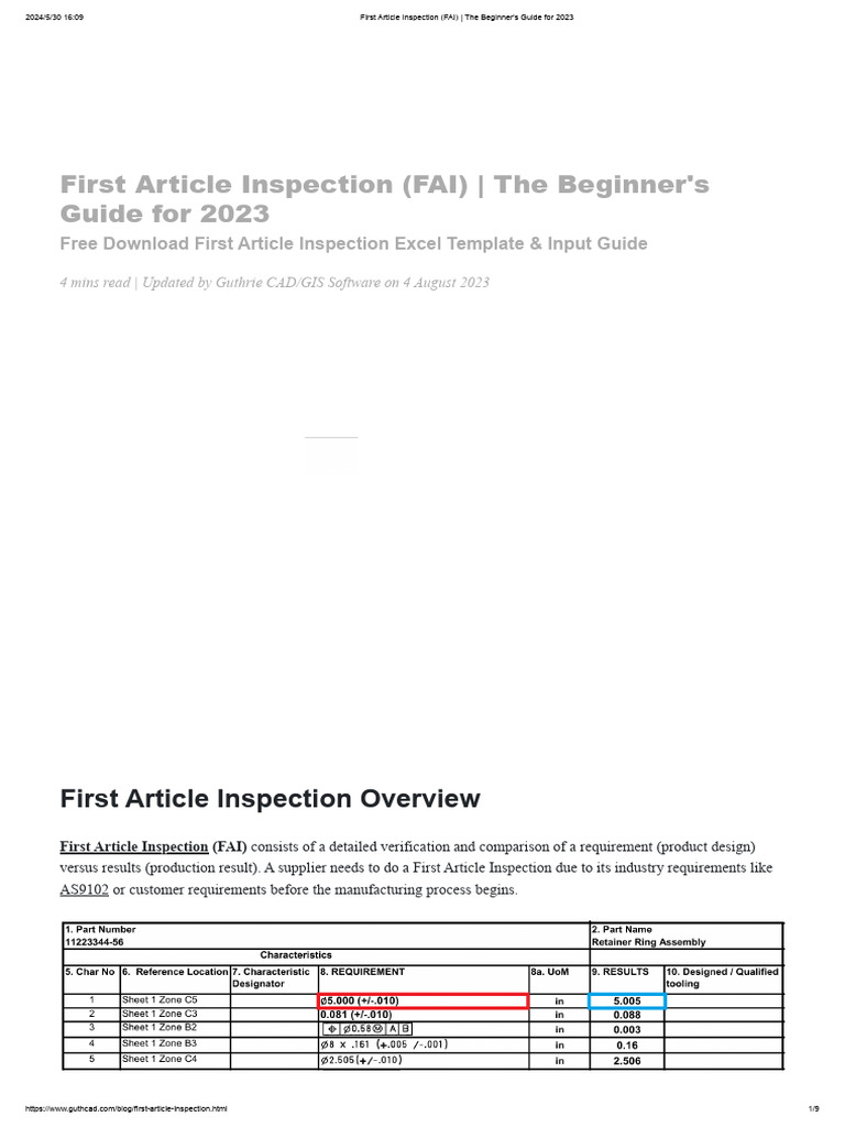 First Article Inspection (FAI) - The Beginner's Guide For 2023 | PDF ...