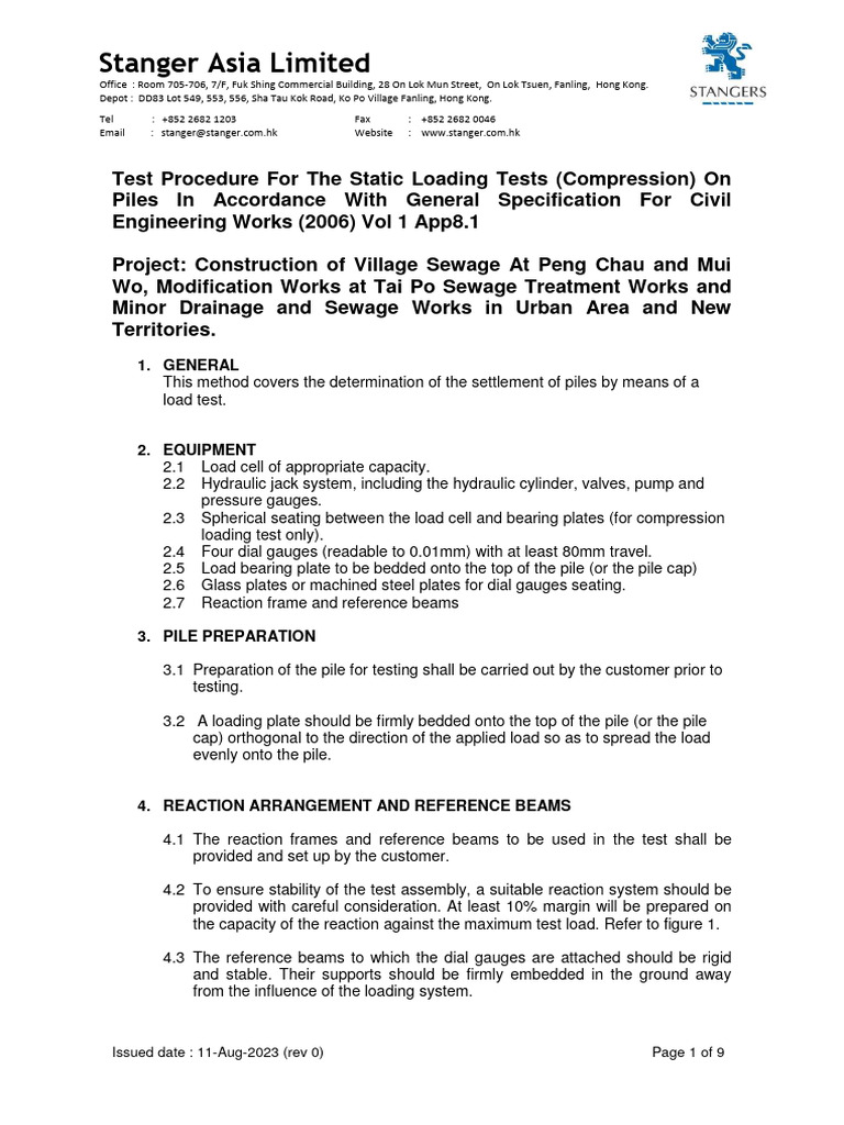 Static Pile Load Test (Compression) - GS - Construction of Village ... Static Pile Load Test (Compression) - GS - Construction of Village ...