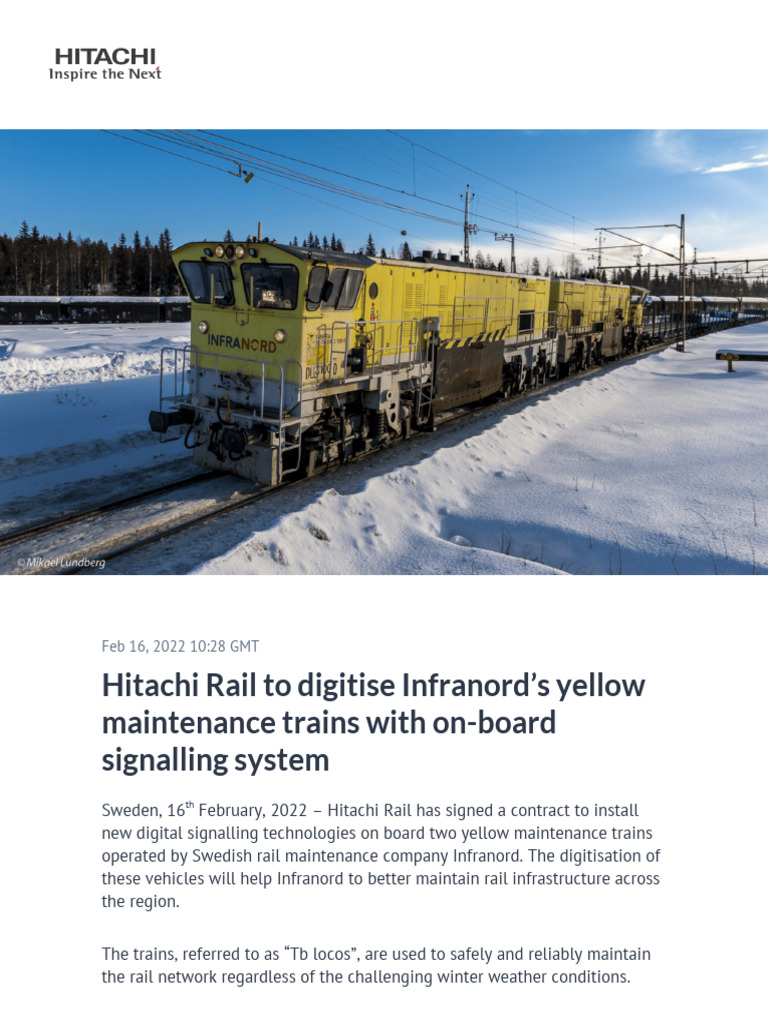 Hitachi Rail To Digitise Infranord's Yellow Maintenance Trains With On-Board Signalling System ...