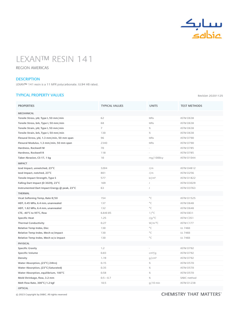 LEXAN™ Resin - 141 - Americas - Technical - Data - Sheet | PDF ...