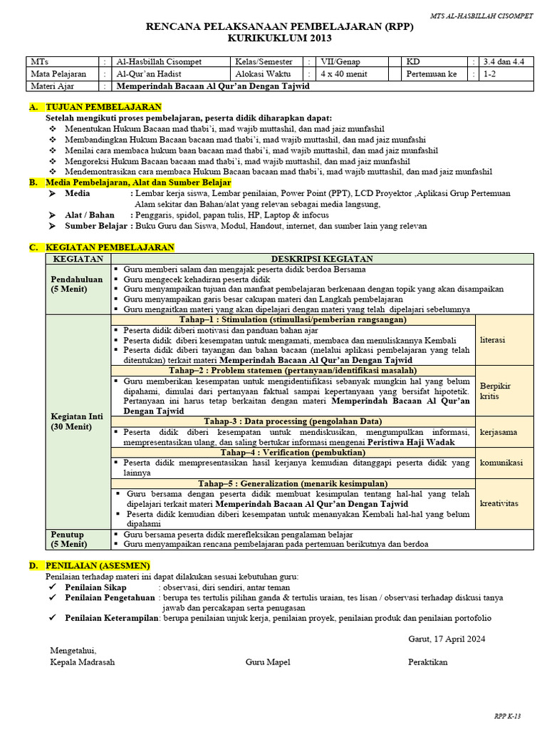 Format RPP Kurtilas 1 | PDF | Karier & Perkembangan