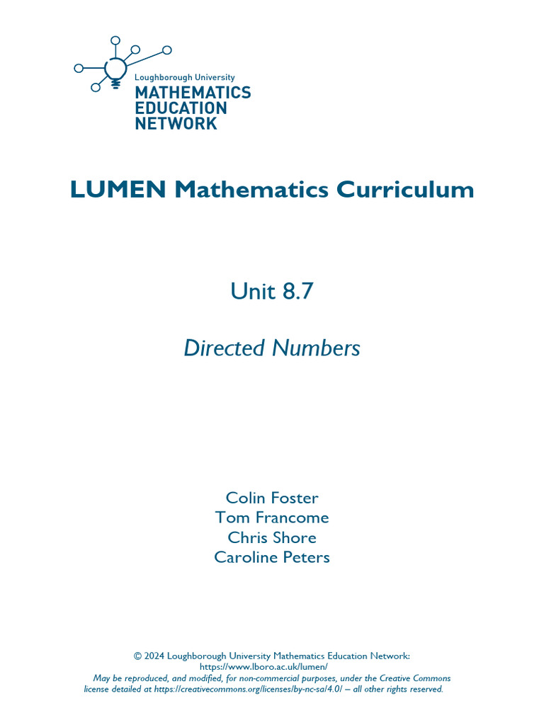 8.7 Directed Numbers v2.0 | PDF | Mathematics | Arithmetic