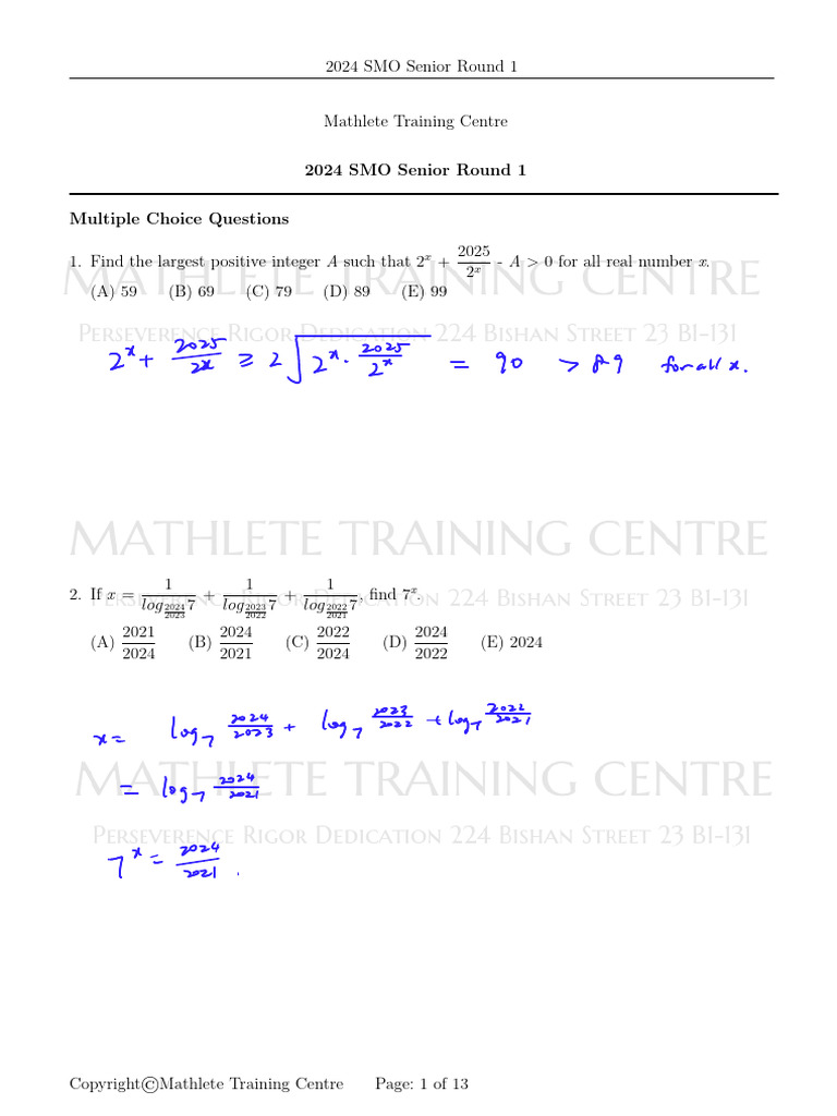 SMO Senior 2024 Rd1 Solutions | PDF | Square Root | Mathematics
