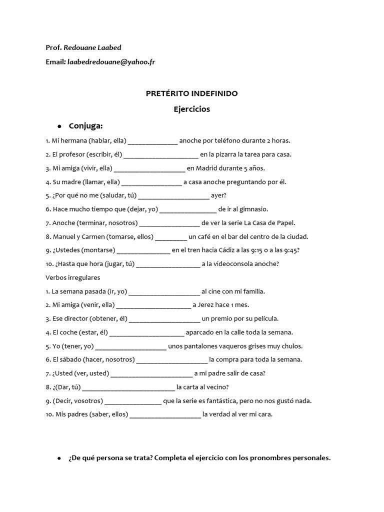 PRETÉRITO INDEFINIDO Ejercicios | PDF | Juegos y actividades | Hogar y ...