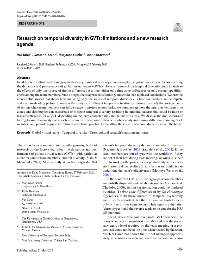Temporal Diversity in Global Virtual Teams | PDF | Social Science ...