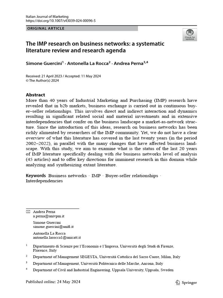 The IMP Research On Business Networks A Systematic | PDF | Supply Chain | Marketing