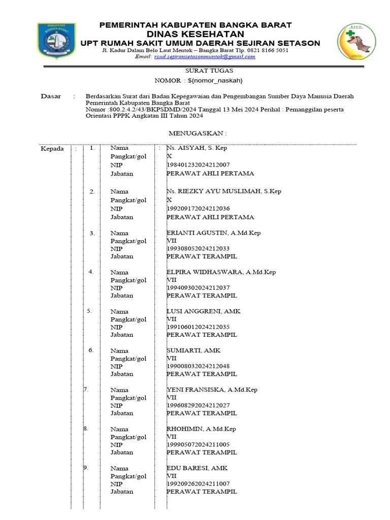 Surat Tugas Orientasi Pppk Angkatan Iii 1 Pdf