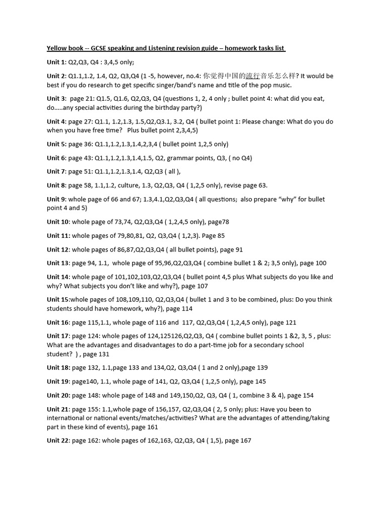 Yellow Book Revision Tasks List | PDF | Foreign Language Studies | Teaching Methods & Materials