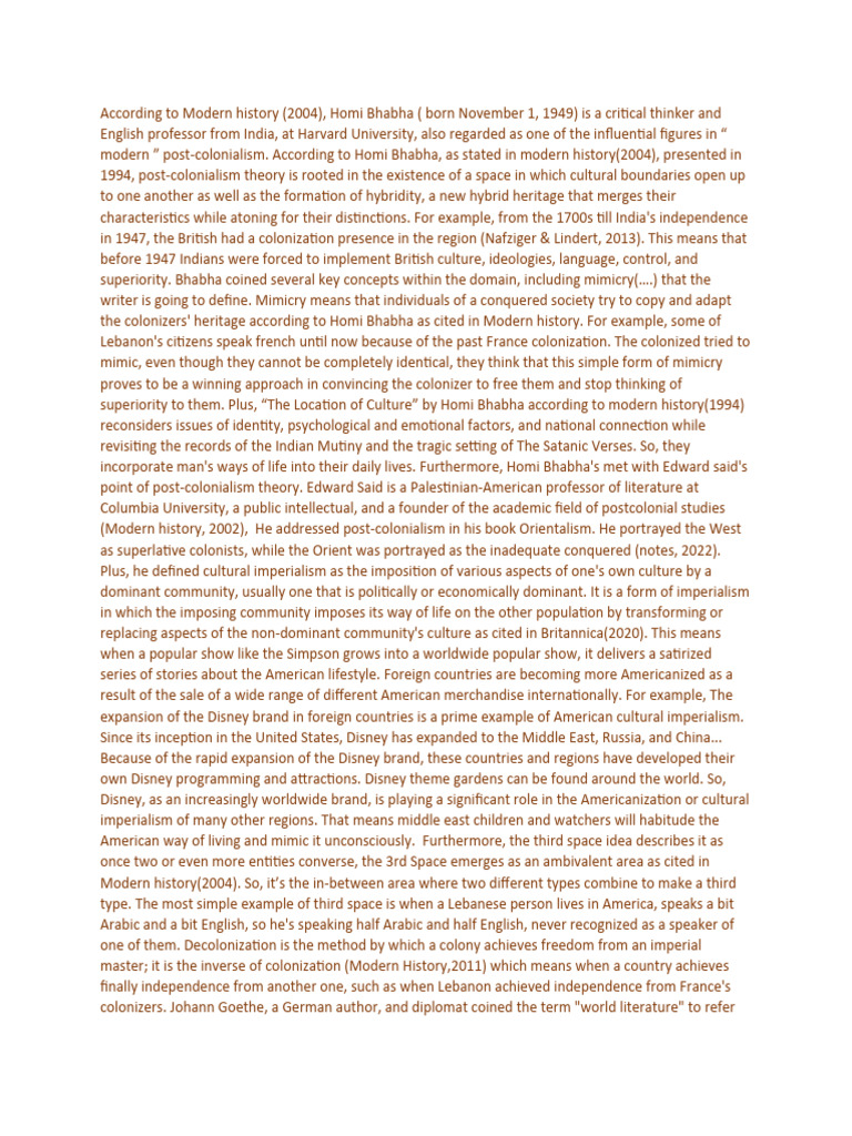According To Modern History | PDF | Postcolonialism | Liberal Arts ...