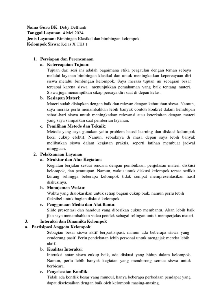 Refleksi Praktik Layanan Responsif Deby Delfianti | PDF