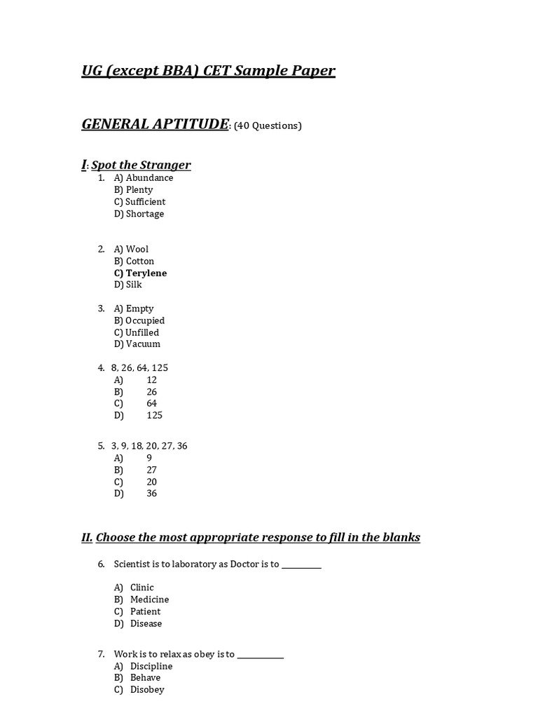 UG CET Sample Paper: General Aptitude | PDF
