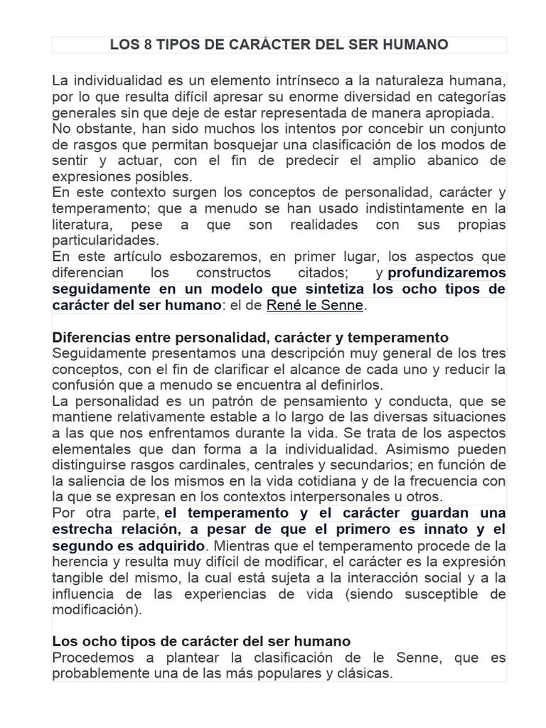 Los 8 Tipos de Carácter Humano | PDF | Temperamento | Psicología Social