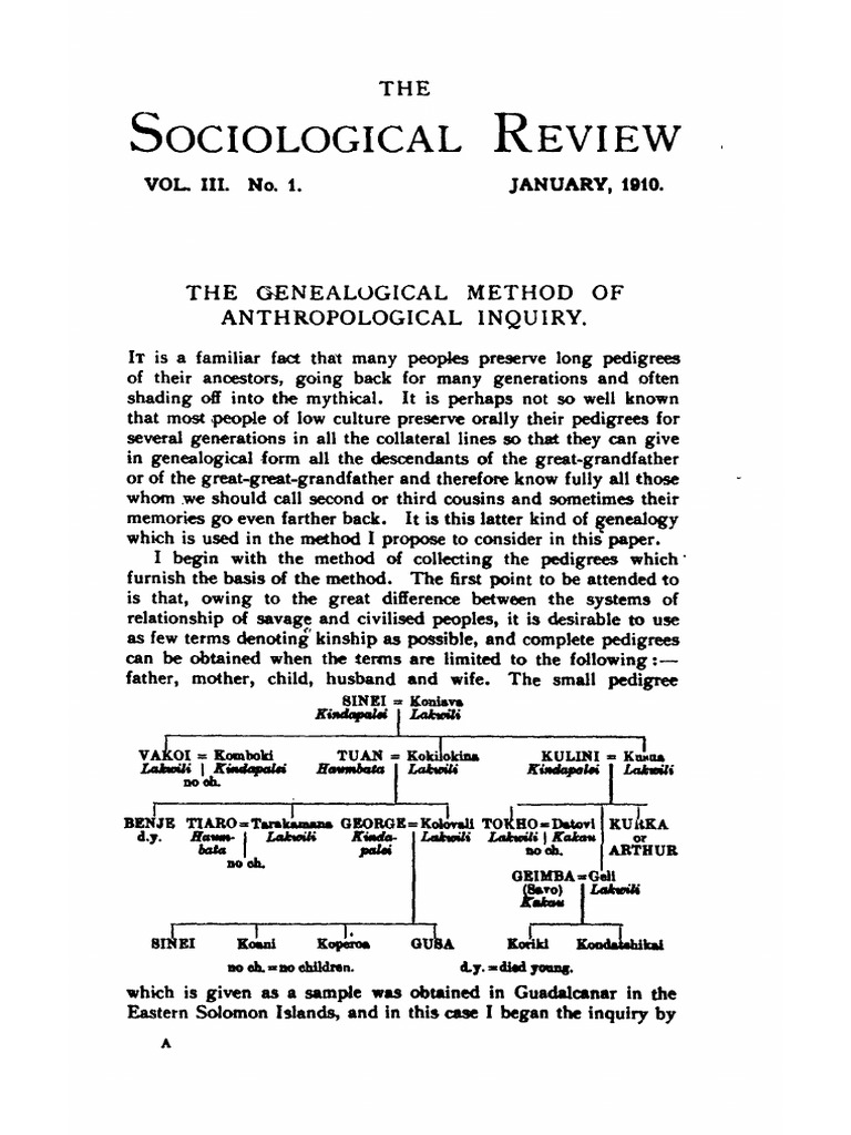 TheGenealogicalMethodofAnthropologicalInquiry Rivers1910 | PDF