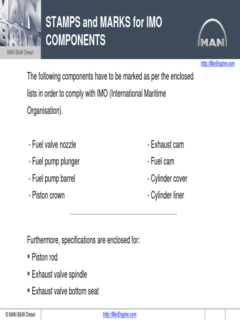 MAN-stamps Marks For IMO Components | PDF | Diesel Engine | Piston