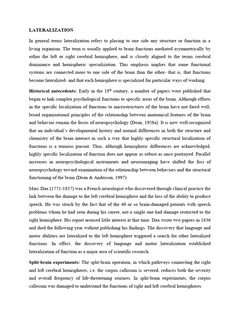 Lateralization Pdf Neuroimaging Lateralization Of Brain Function