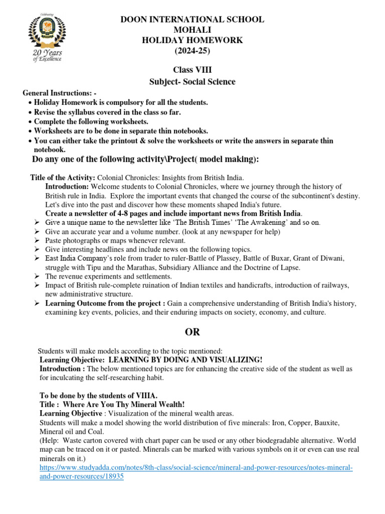 Circular 20240525181611 2024-25 Class 8 SST Holidays Homework (E) | PDF ...