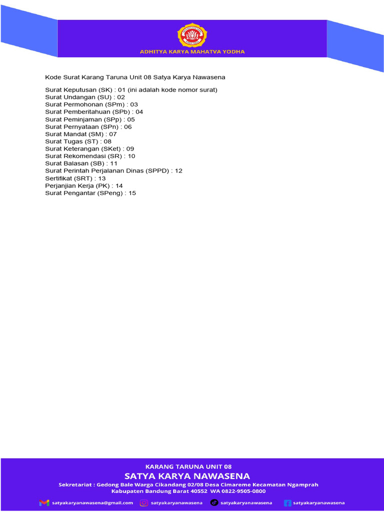 Kode Surat Karang Taruna | PDF