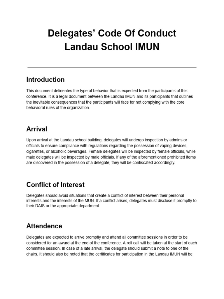 Delegates' Code of Conduct - Landau School IMUN | PDF | Justice | Crime ...