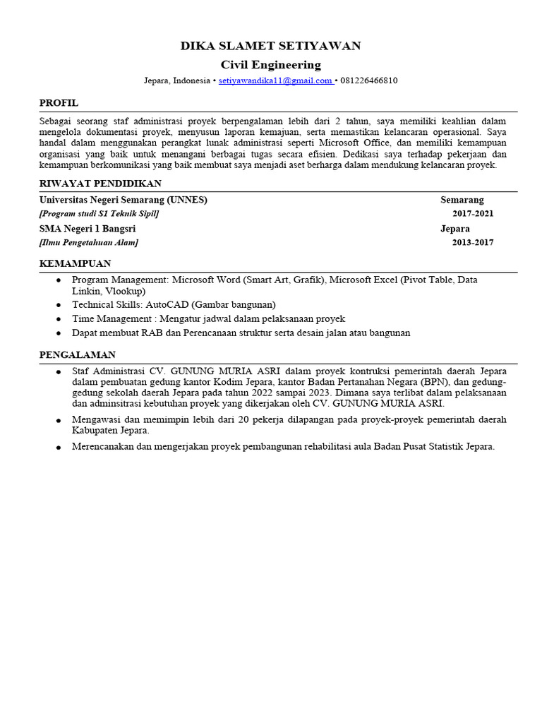 CV Admin Project Tambang Nikeel | PDF