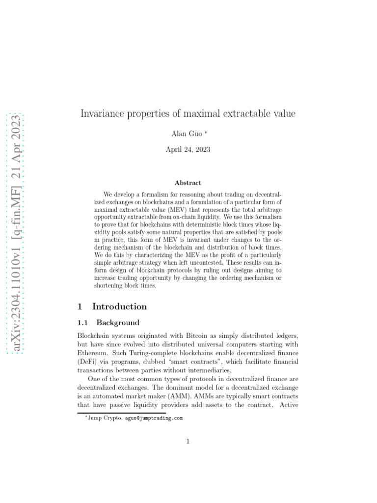 Invariance Properties of Maximal Extractable Value | PDF | Arbitrage | Market (Economics)