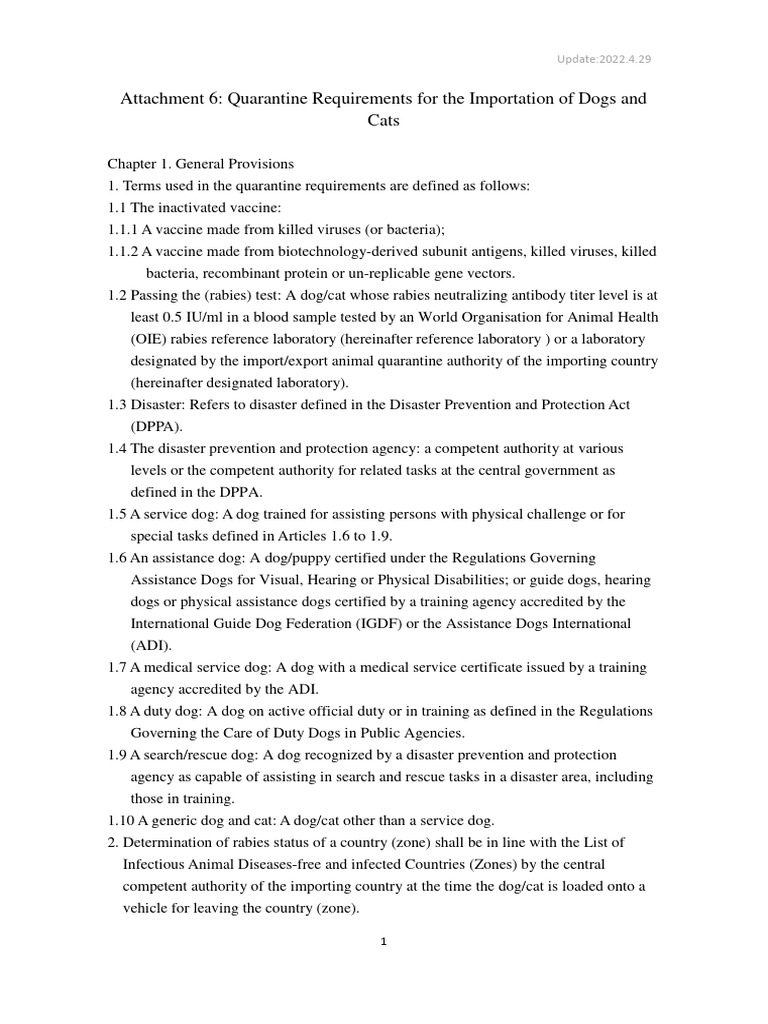 Quarantine Requirements for the Importation of Dogs and Cats 2 | PDF ...