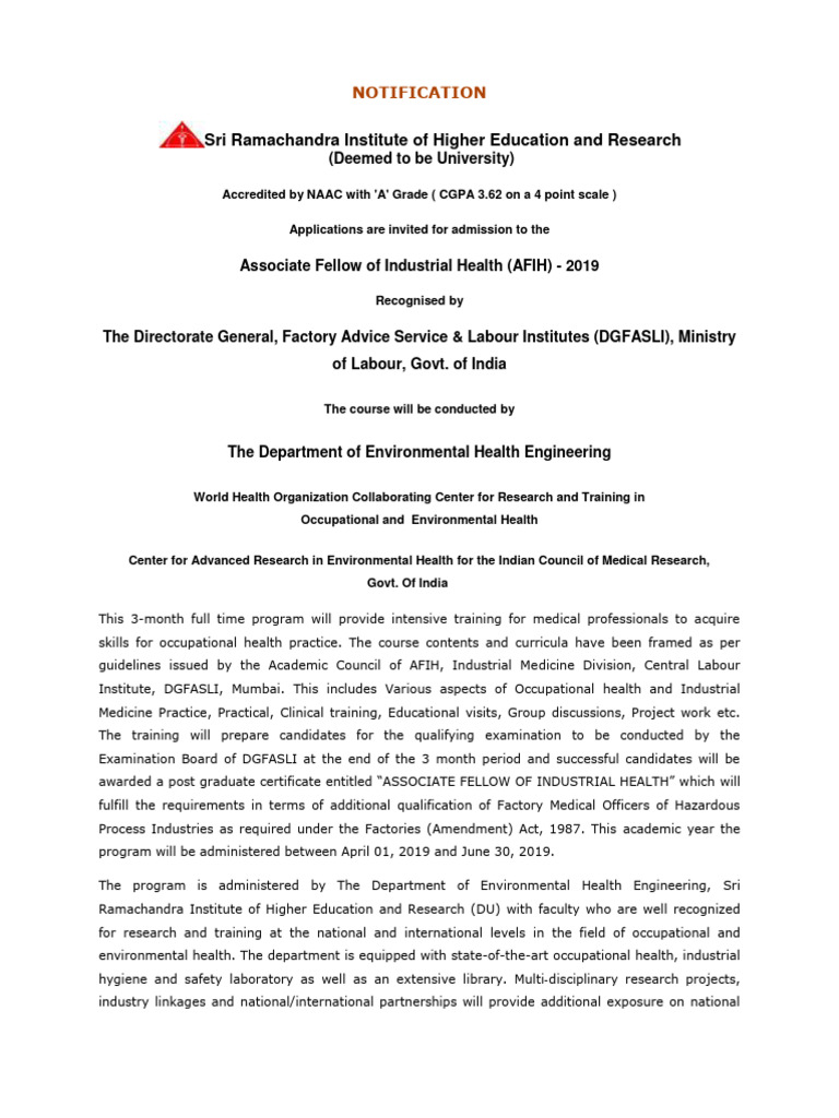 Afih Prospectus20191550204758 | PDF | Occupational Safety And Health ...