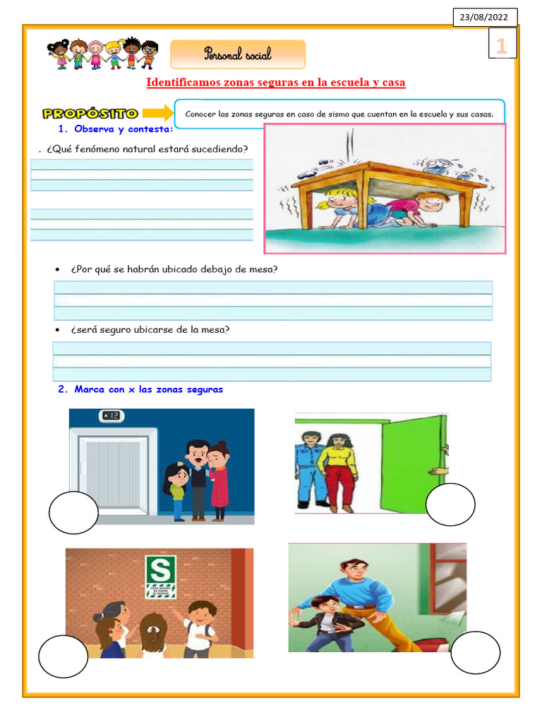 E6 s3 Ficha d1 Ps Identifcamos Las Zonas Seguras en La Escuela y El ...