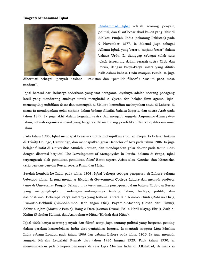 Biografi Muhammad Iqbal | PDF | Agama & Spiritualitas