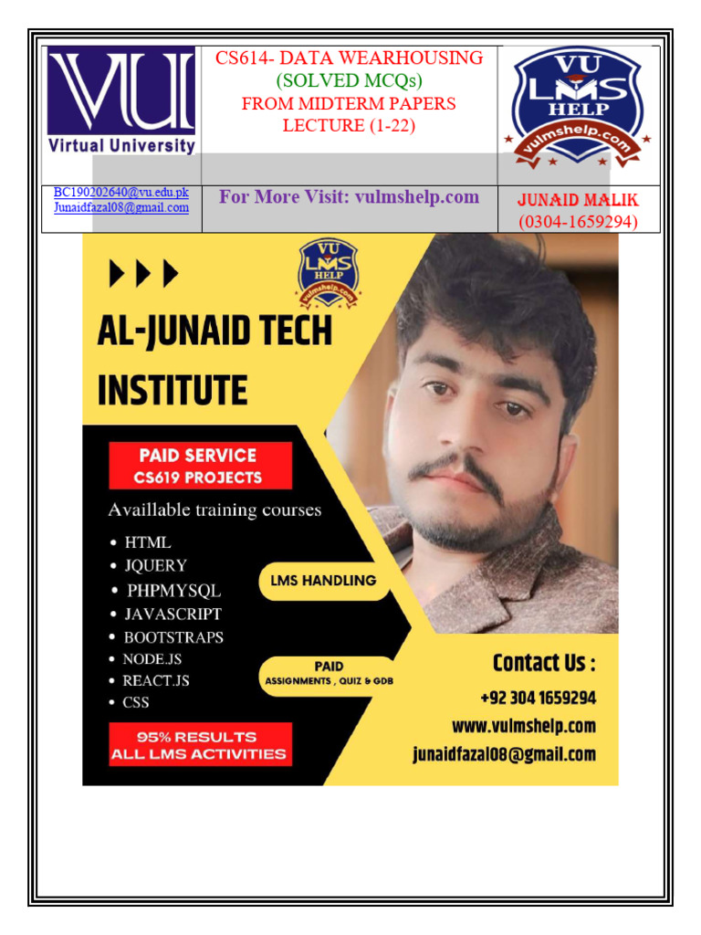 CS614 MIDTERM SOLVED MCQS by JUNAID | PDF | Data Warehouse | Databases
