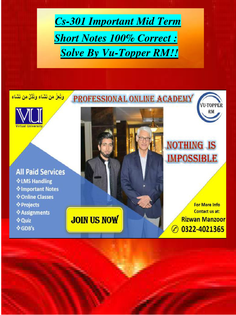 Cs301 Short Notes Midterm By Vu Topper Rm Pdf Queue Abstract Data Type Pointer Computer