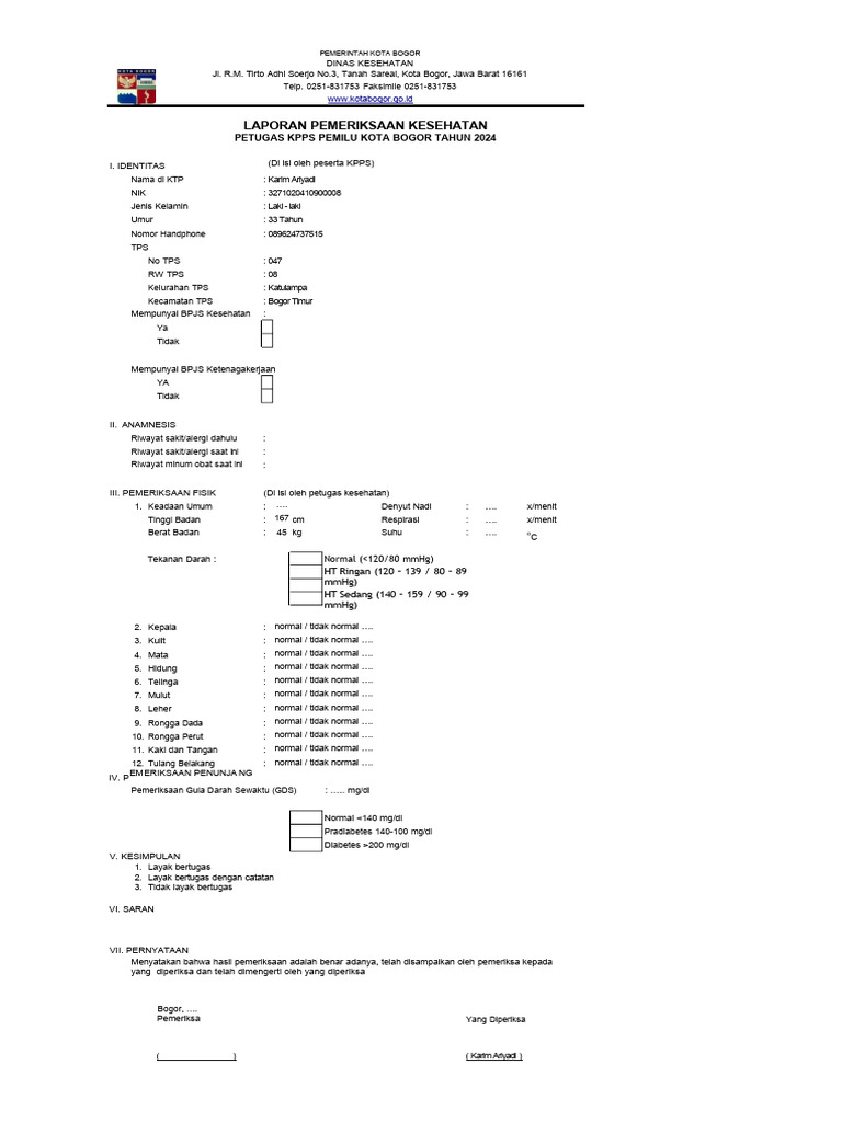 Form Pemkes KPPS 2024 | PDF
