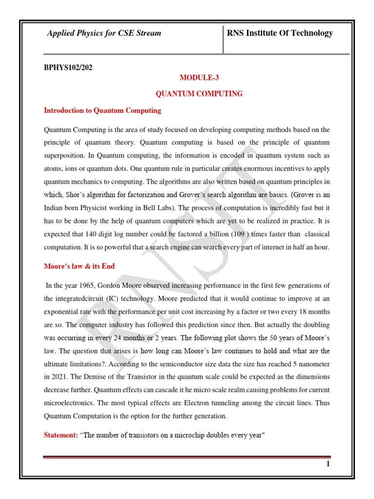 Module 3 - Quantum Computing | Download Free PDF | Quantum Computing | Applied Mathematics