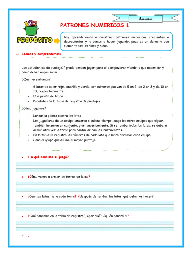 E4 S3 Ficha D4 Mat Patrones Numericos 1 | PDF