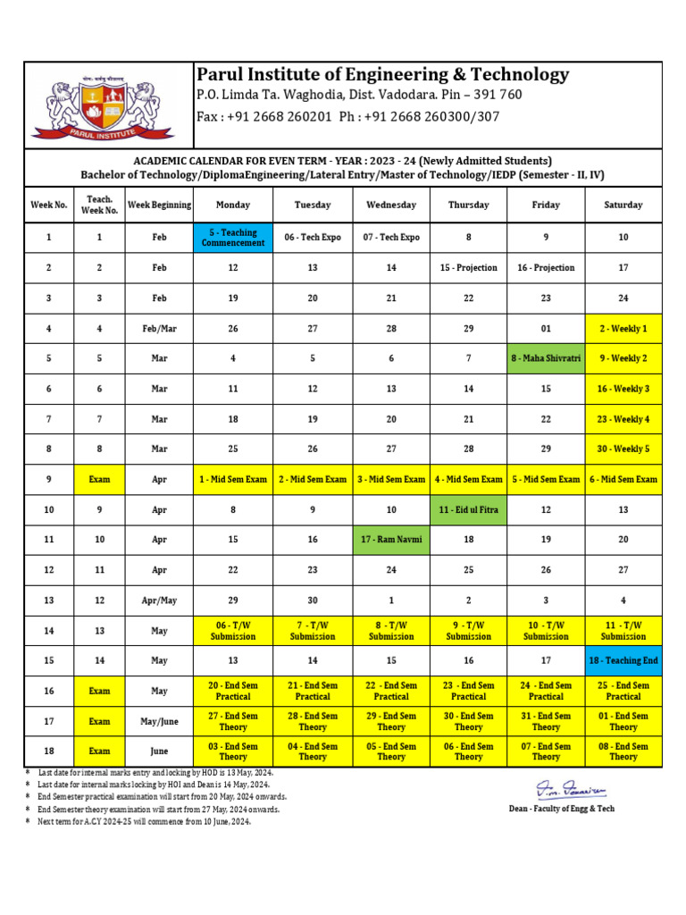Parul University Academic Calendar 2023-24 | PDF | Academic Term ...