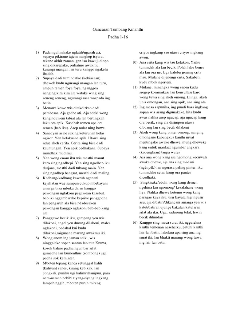 Gancaran Tembang Kinanthi | PDF