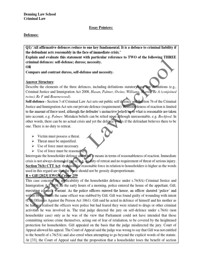 Criminal Law - Essay Structures and Pointers | PDF | Insanity Defense ...