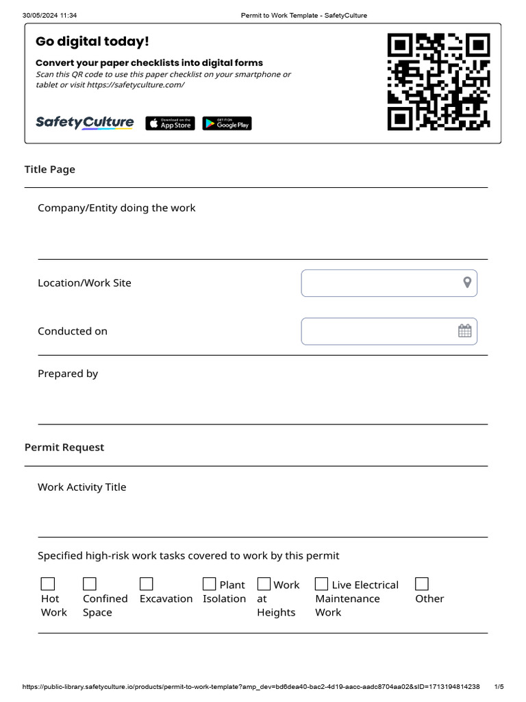 Permit To Work Template - SafetyCulture | PDF | Safety | Occupational ...