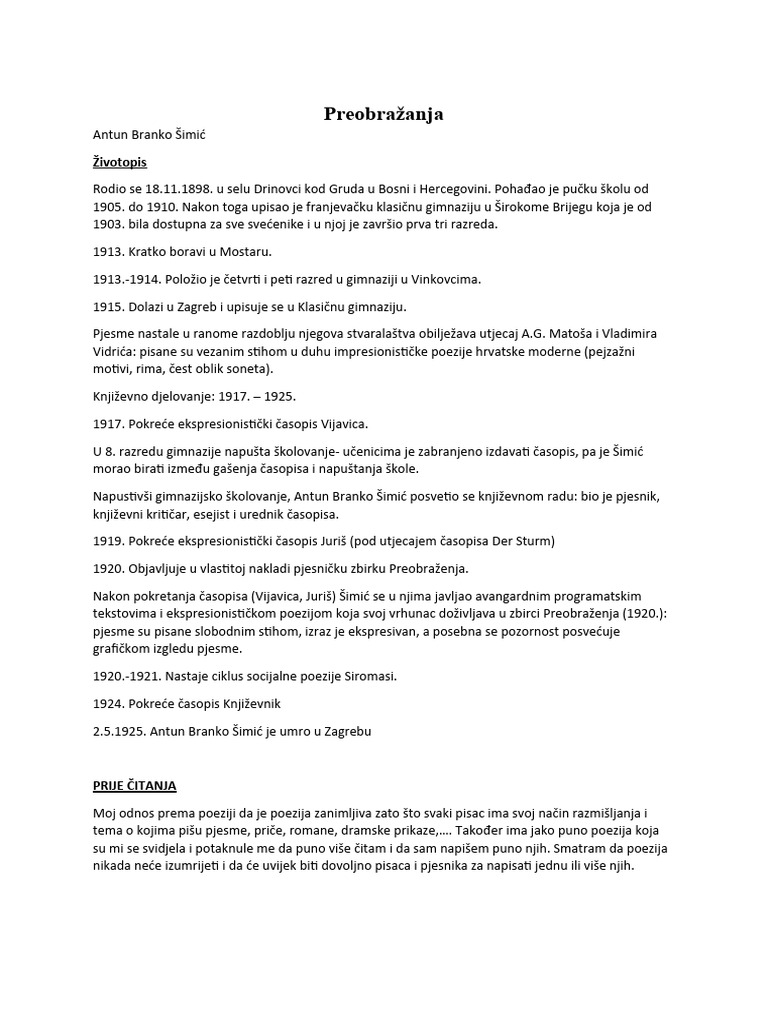 Antun Branko Šimić - Poezija | PDF