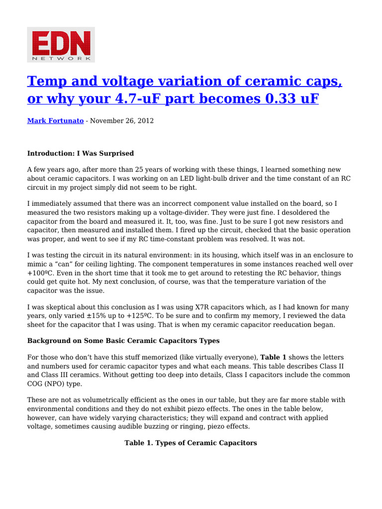 Temperature and Voltage Variation of Ceramic Capacitors or Why Your 4 7 ...