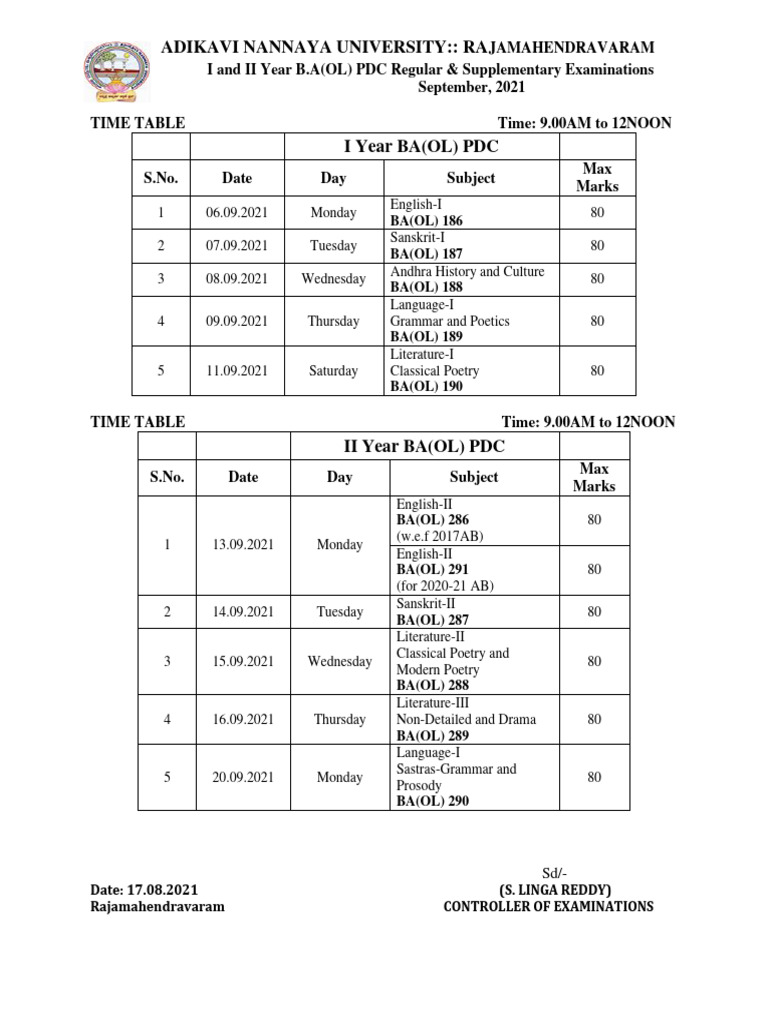BA (OL) Time Table | PDF | Poetry | Poetics