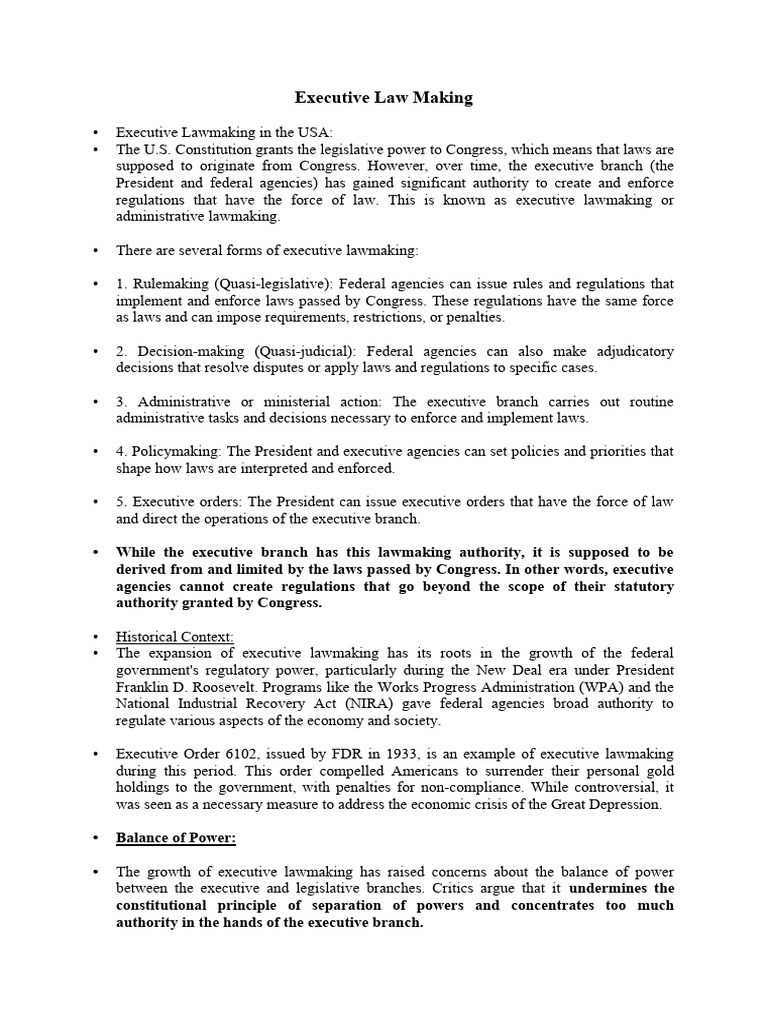 Understanding Executive Lawmaking in the U.S. | PDF | Administrative ...