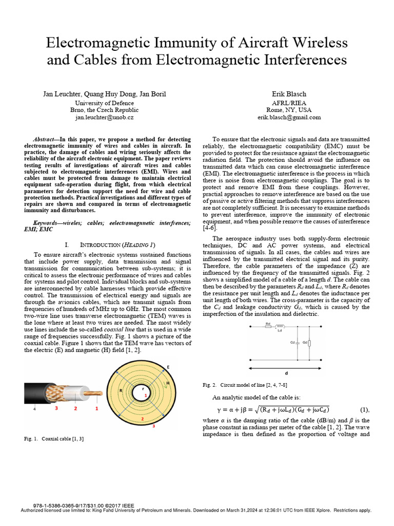 2017-IEEE-Leuchter-Electromagnetic Immunity of Cables From EMI | PDF ...