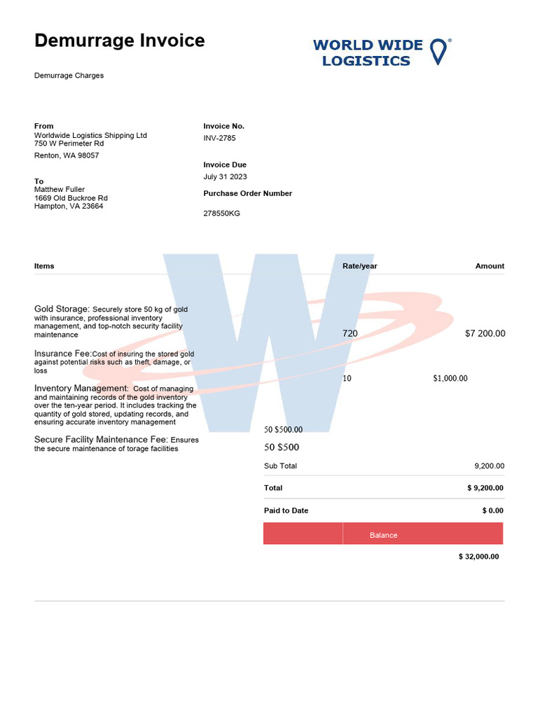 INV-2708 Demurrage | PDF