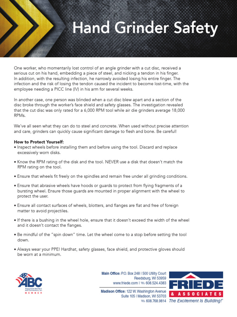 Hand Grinder Safety Toolbox Talk | PDF | Grinding (Abrasive Cutting)