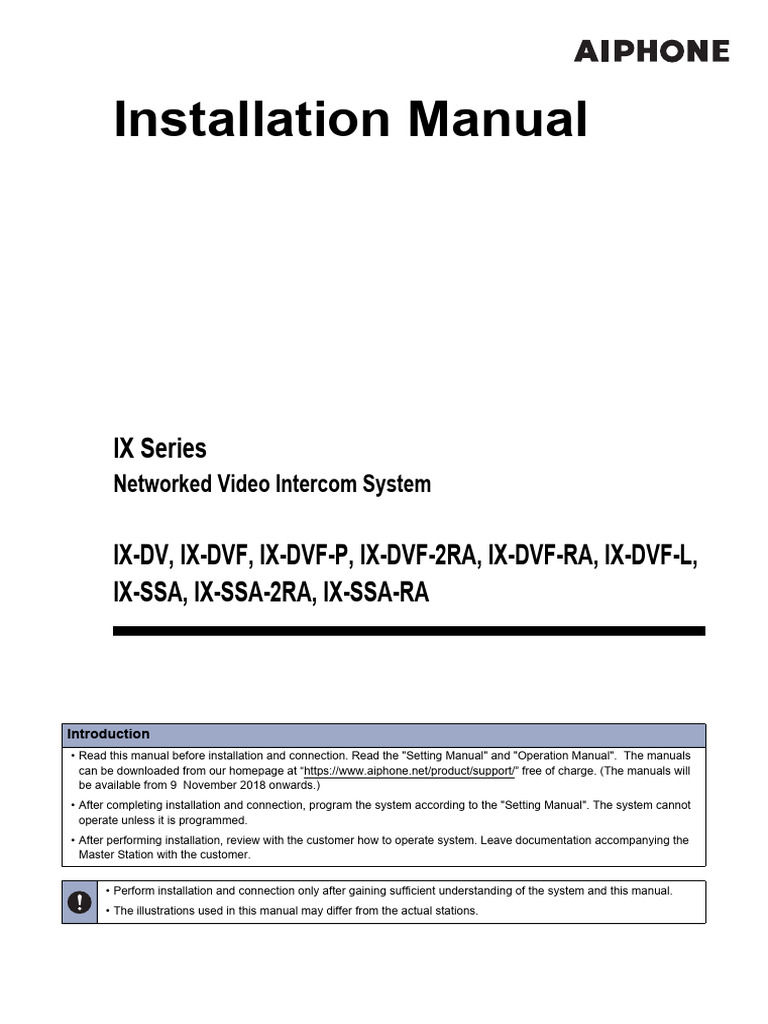 IX System Video Door Station IX-DV IX-DVF Door Station IX-SSA ...