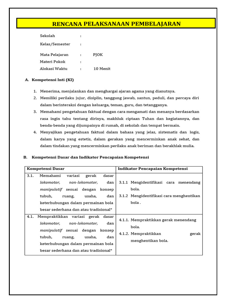 Contoh RPP K13 Pjok | PDF