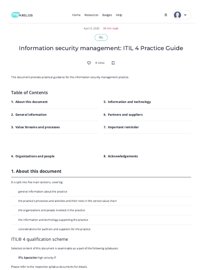 ITIL 4 Practice Guide CM Information Security Management | PDF | Information Security | Threat ...