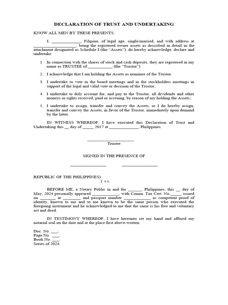 Declaration of Trust and Undertaking - Edited2 | PDF