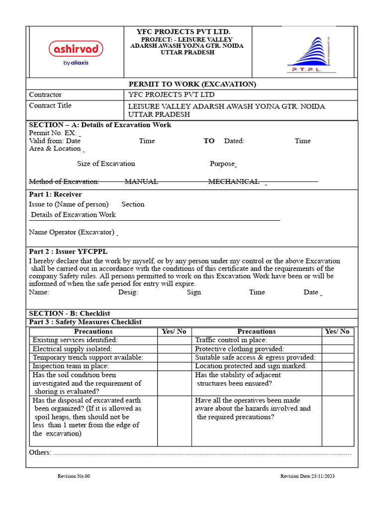 Work Permit Excavation YFC | Download Free PDF | Safety